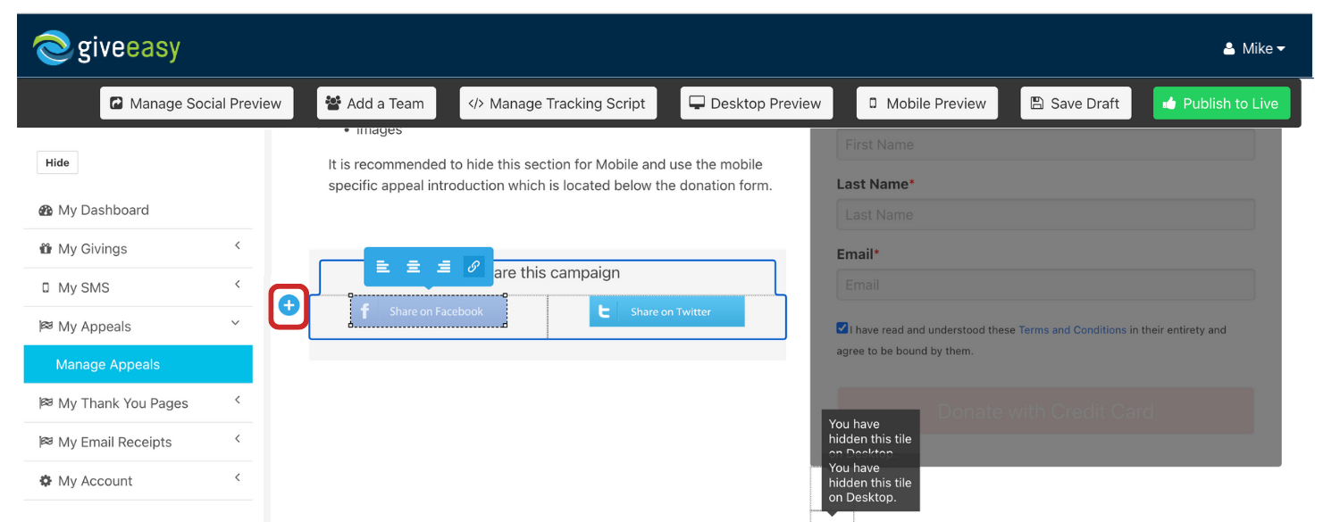 How To Edit The Social Sharing Feature – GiveEasy