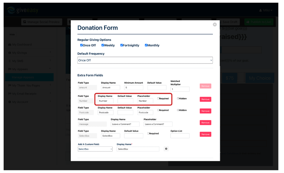 How To Add Custom Form Fields – GiveEasy